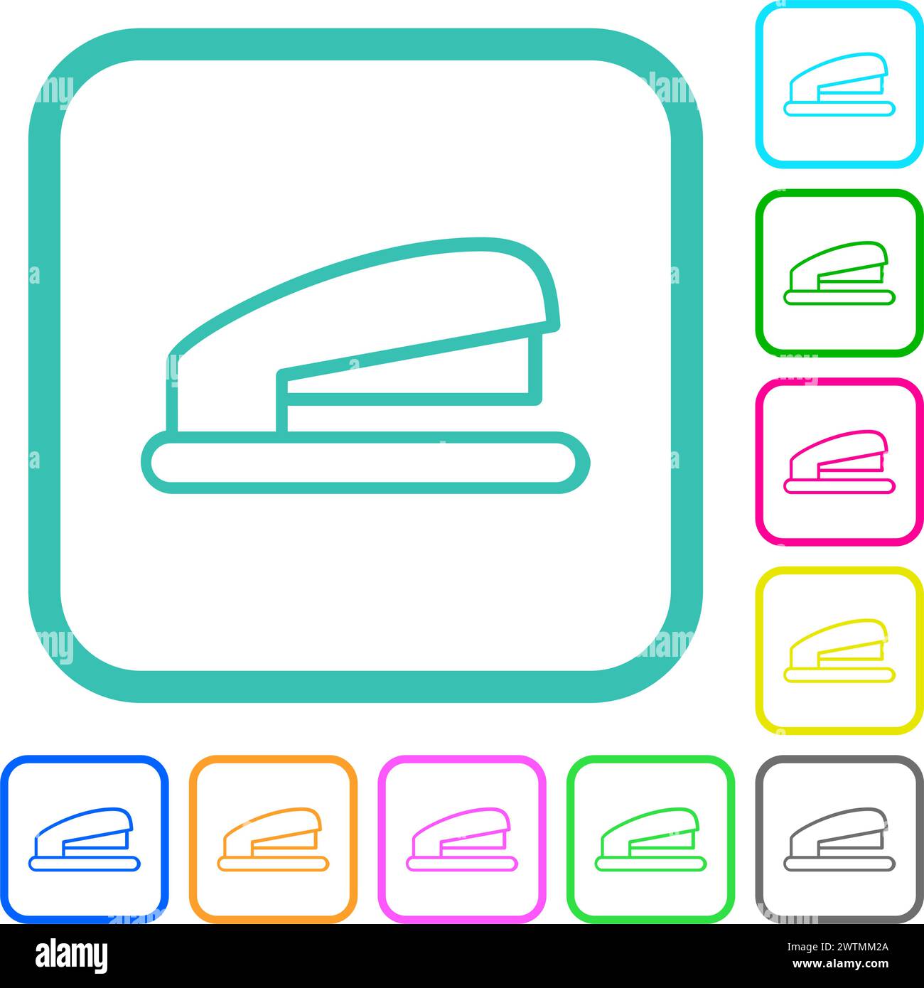 Office stapler outline vivid colored flat icons in curved borders on ...