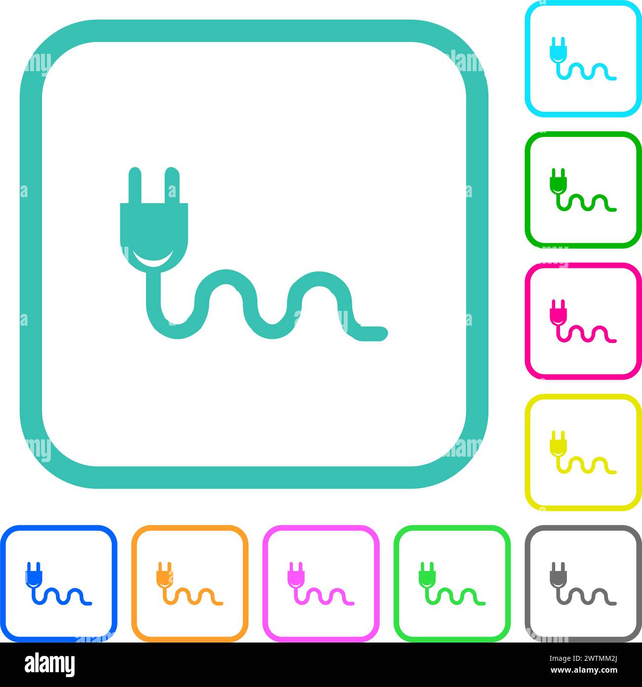 Socket plug and cable solid vivid colored flat icons in curved borders ...