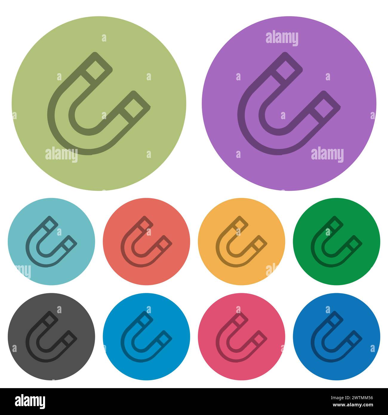 Horseshoe magnet outline darker flat icons on color round background ...
