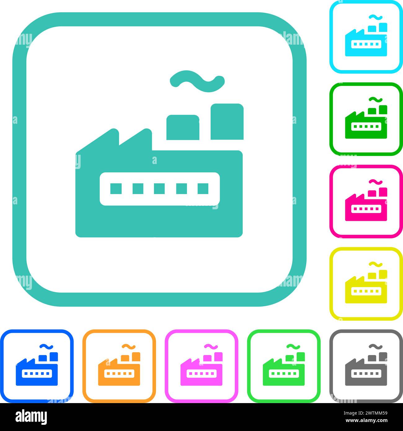 Factory building solid vivid colored flat icons in curved borders on ...
