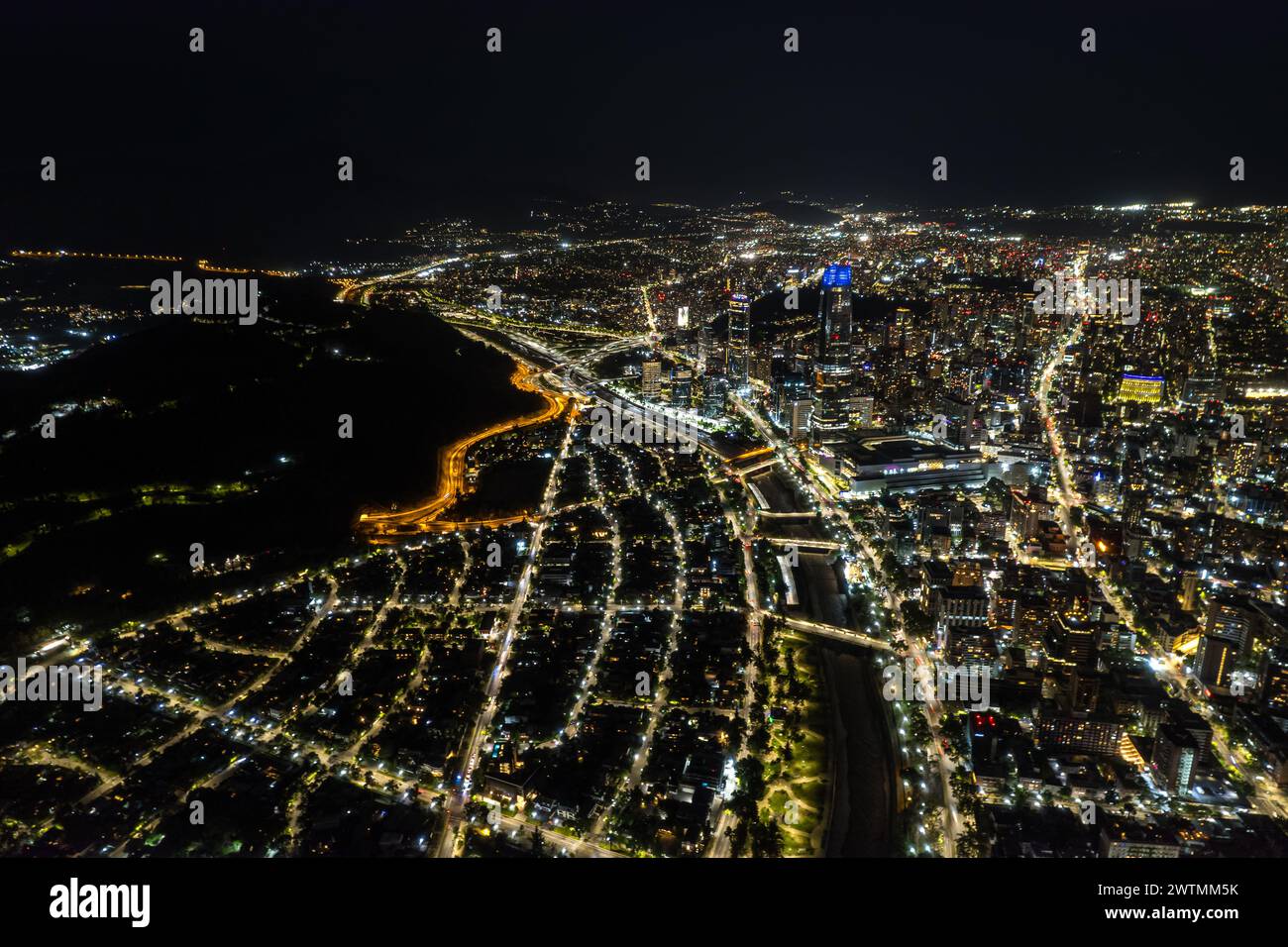 Beautiful aerial Night view of the city of Santiago de Chile, is ...