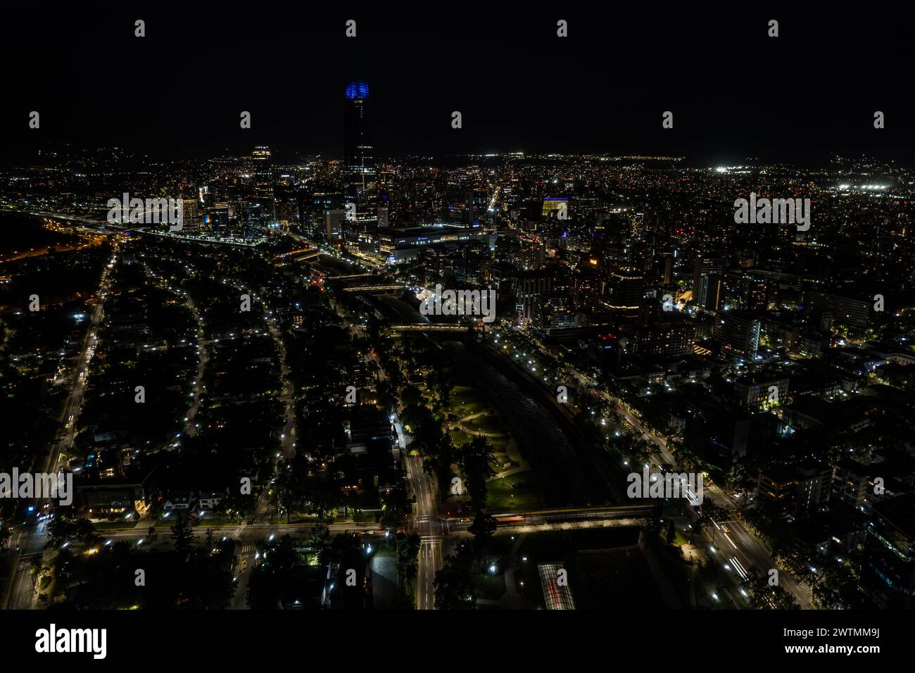 Beautiful aerial Night view of the city of Santiago de Chile, is ...