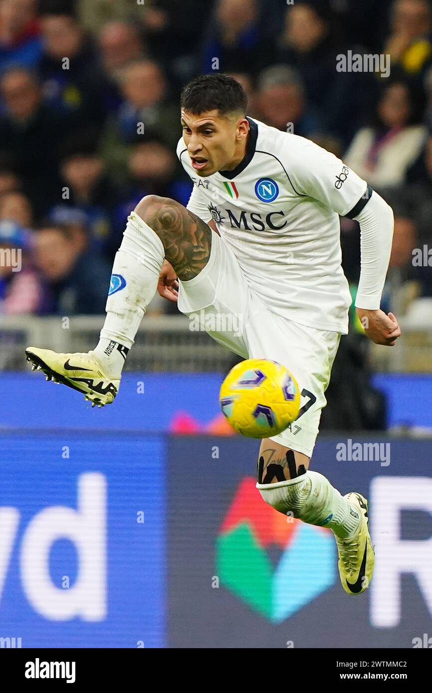Milan, Italia. 17th Mar, 2024. Napoli's Mathias Olivera in action ...