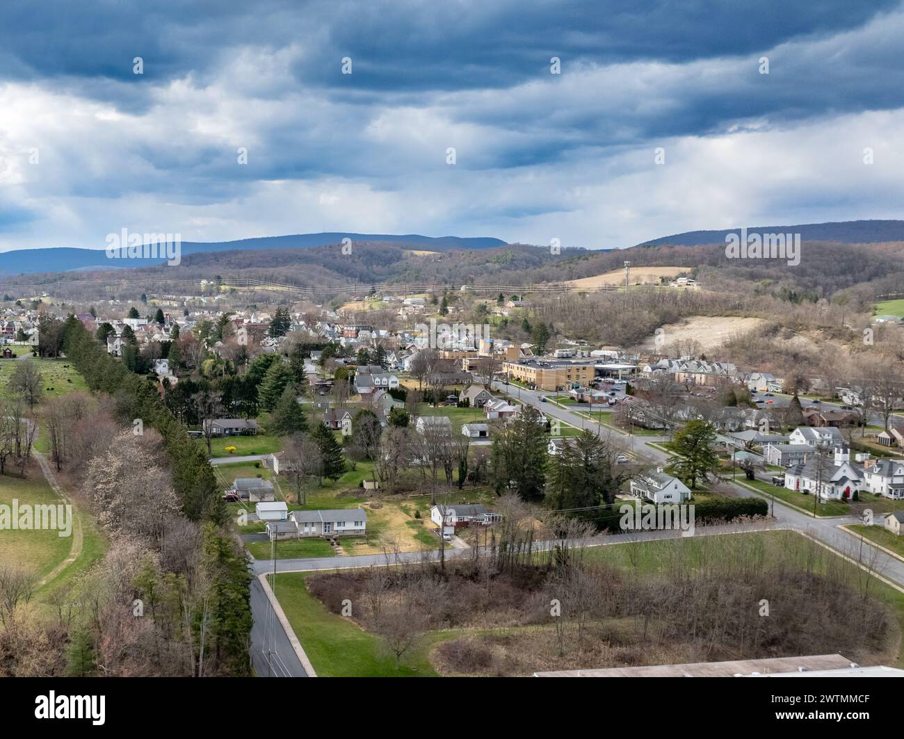 Jersey Shore, PA, USA - 03-17-2024 - Cloudy winter / spring aerial ...