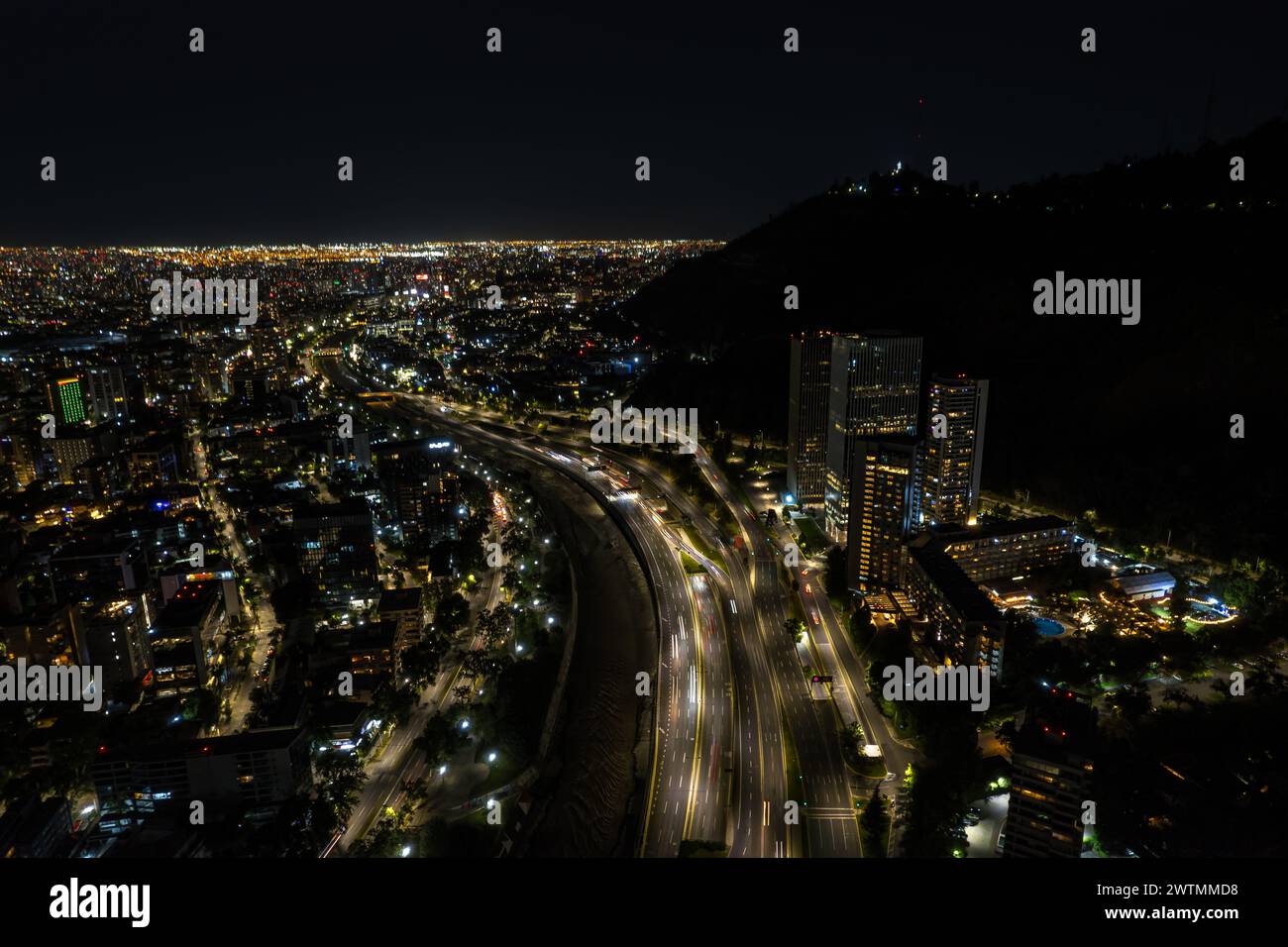 Beautiful aerial Night view of the city of Santiago de Chile, is ...
