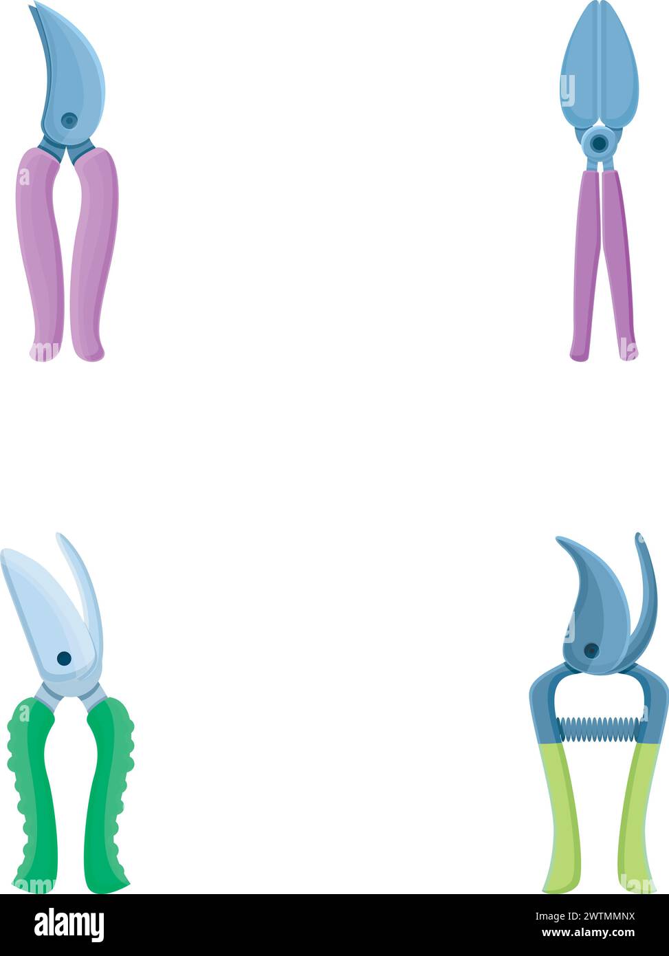 Pruning scissors icons set cartoon vector. Various garden secateurs ...