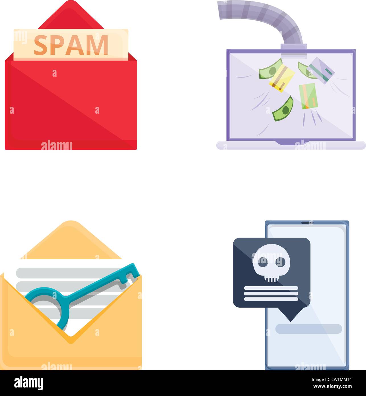 Cyber crime icons set cartoon vector. Email virus, mobile spam and ... Cyber crime icons set cartoon vector. Email virus, mobile spam and ...