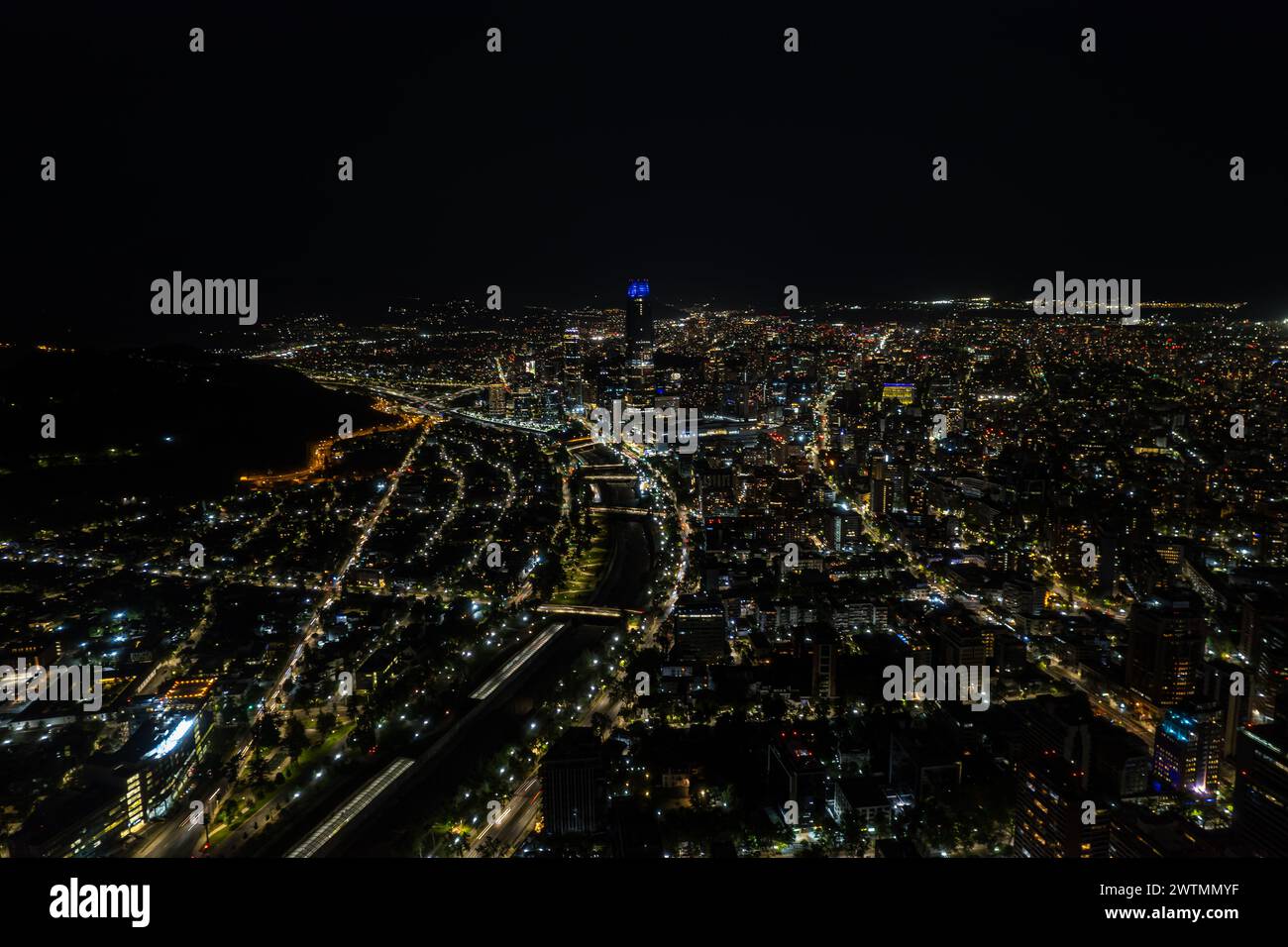 Beautiful aerial Night view of the city of Santiago de Chile, is ...