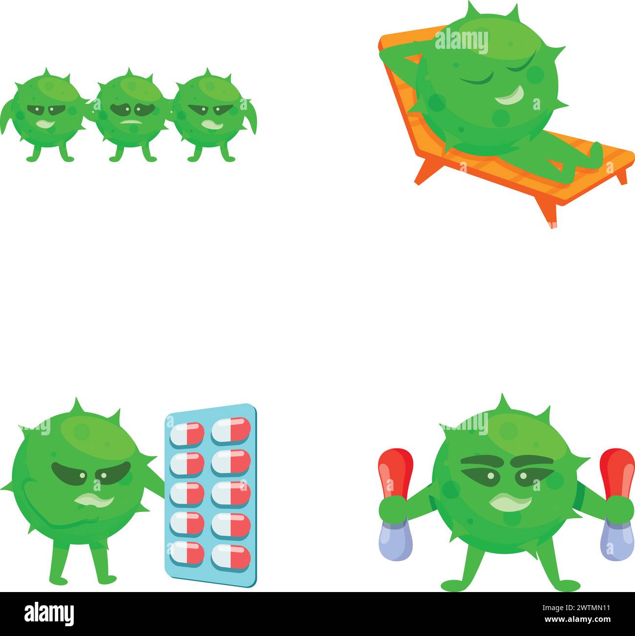 Antibiotic resistance icons set cartoon vector. Bacteria defeating ...