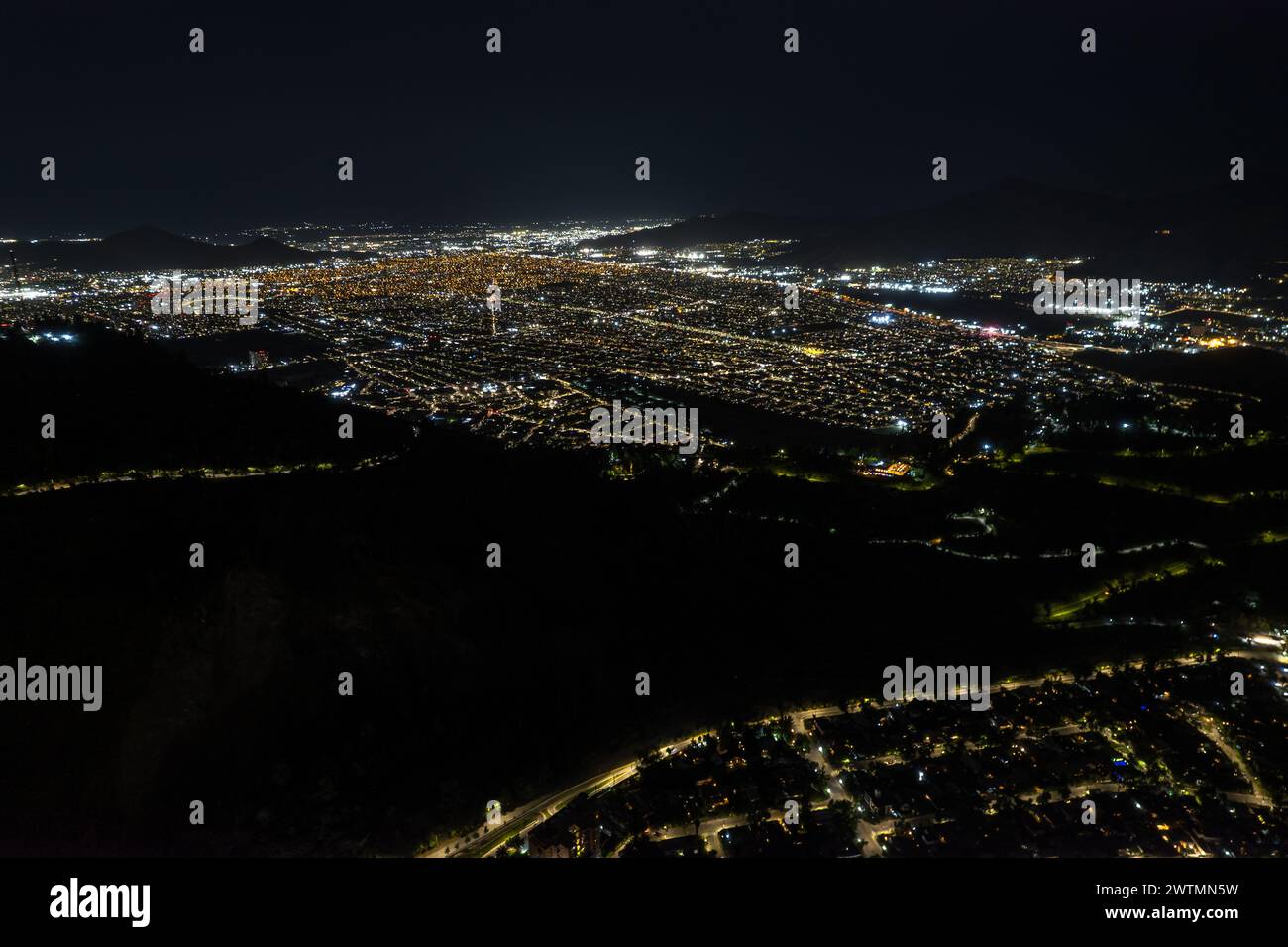 Beautiful aerial Night view of the city of Santiago de Chile, is ...