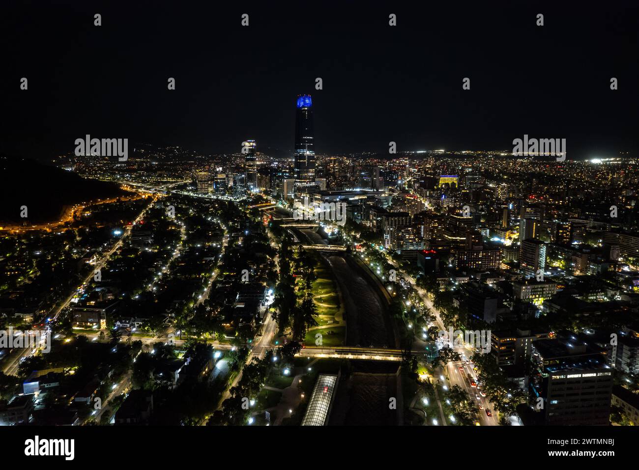 Beautiful aerial Night view of the city of Santiago de Chile, is ...