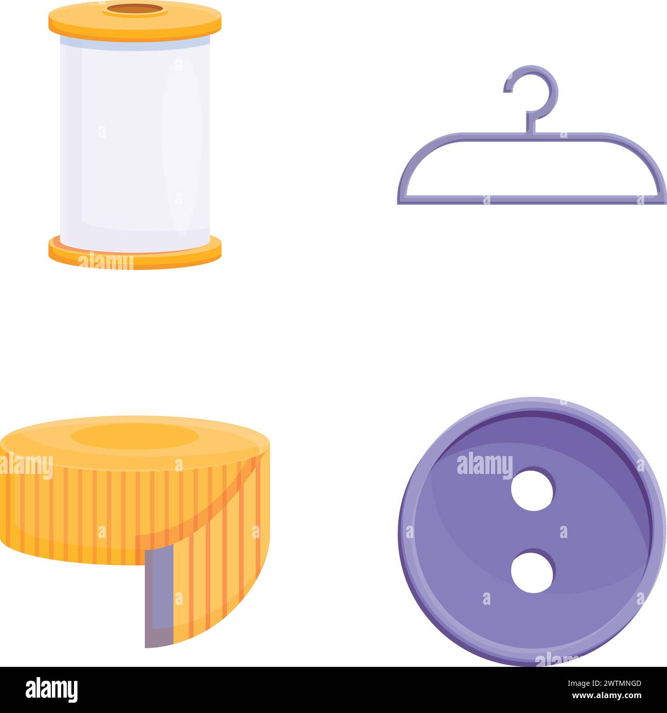 Atelier icons set cartoon vector. Thread spool, hanger, button and tape ...