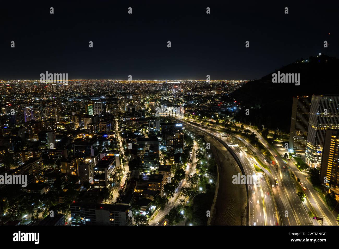 Beautiful aerial Night view of the city of Santiago de Chile, is ...