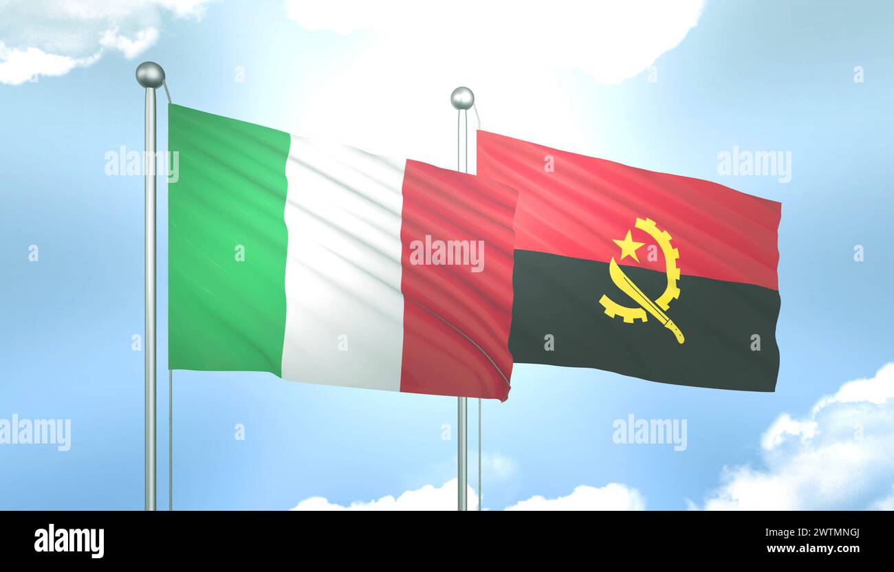 3D Flag of Italy and Angola on Blue Sky with Sun Shine Stock Photo - Alamy