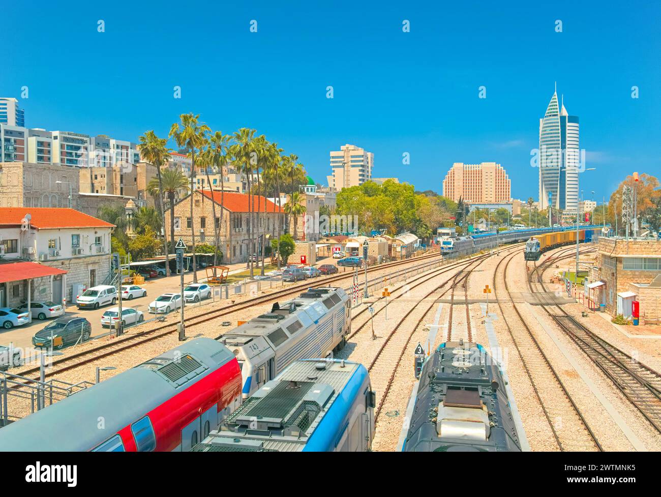 Haifa, Israel - 10 May, 2023: View of modern diesel locomotives with ...