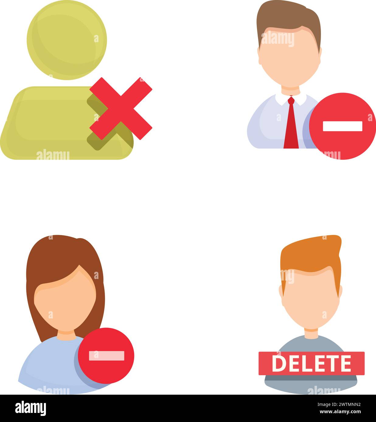 Delete user icons set cartoon vector. Account cannot be accessed or ...