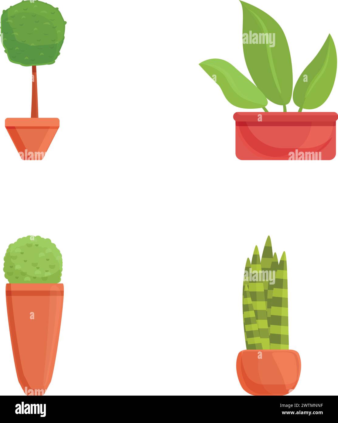 Flower pot icons set cartoon vector. House plant and flower in pot ...