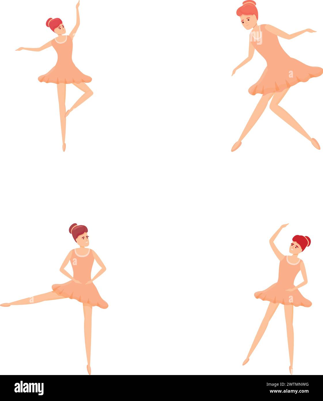 Ballerina dancer icons set cartoon vector. Ballerina girl in beautiful ...