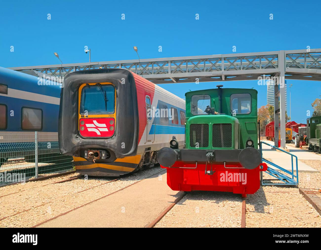 Haifa, Israel - 10 May, 2023: Modern and old diesel locomotives in the ...