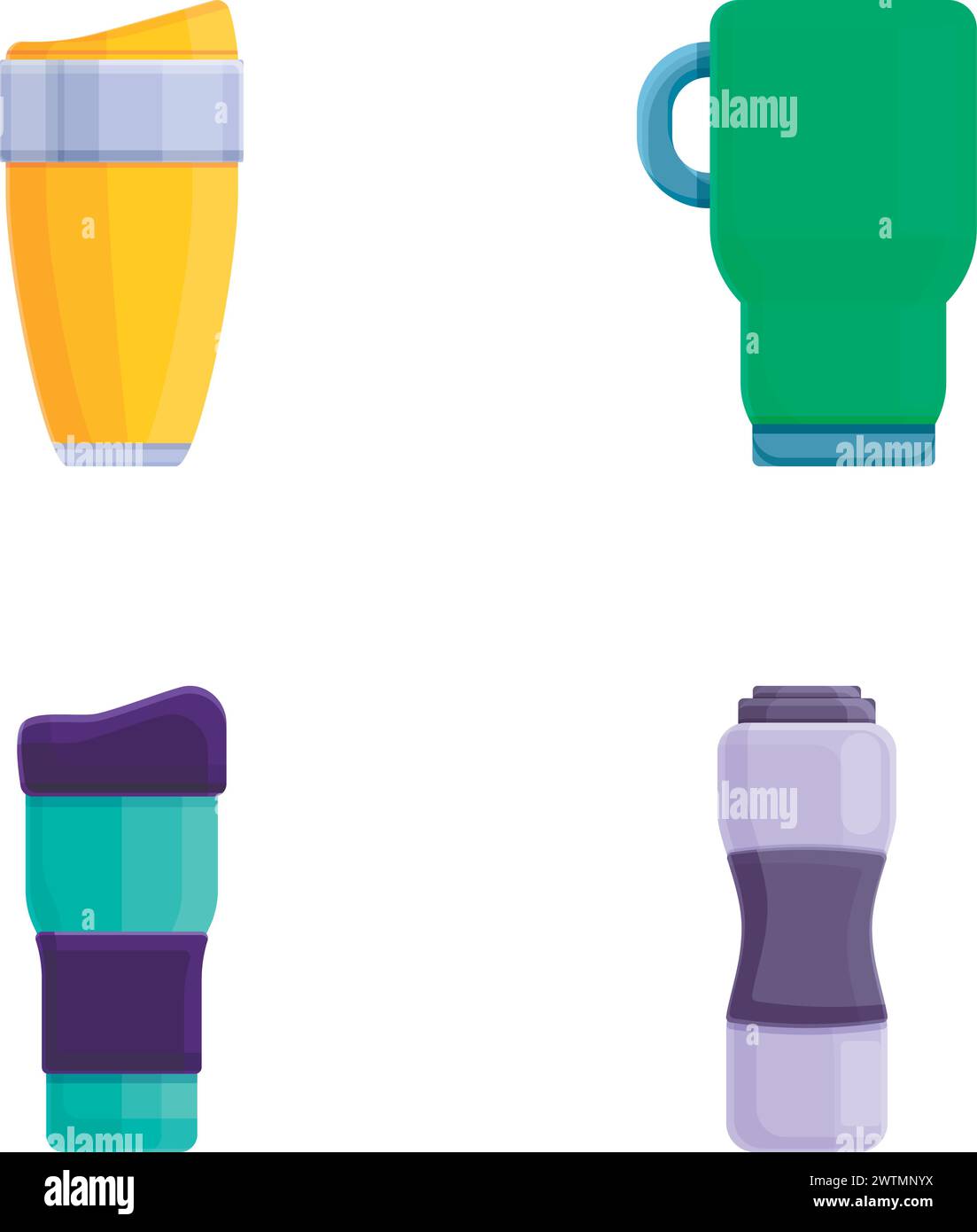 Thermo cup icons set cartoon vector. Thermal mug and thermos. Termo ...