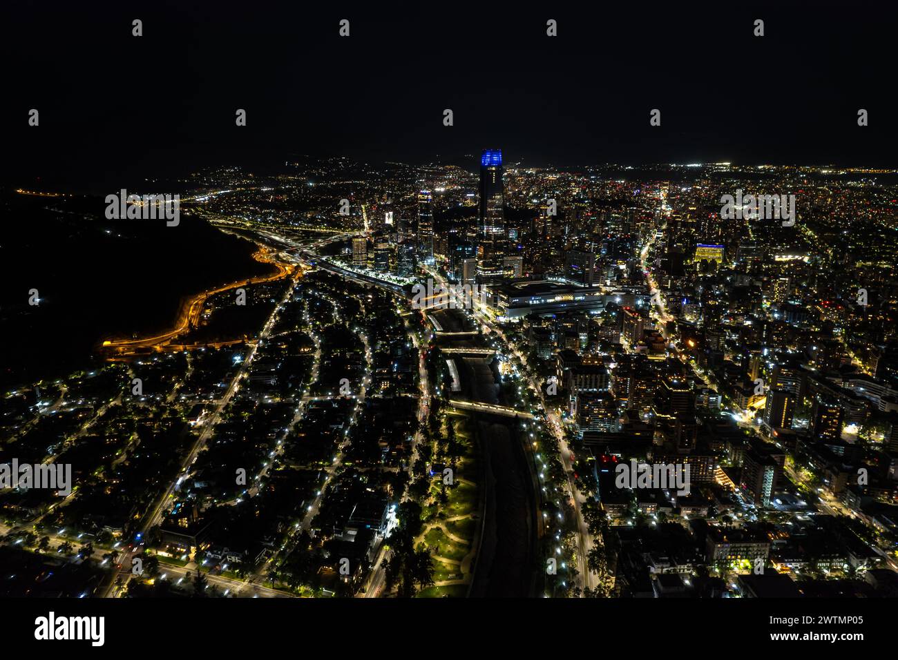 Beautiful aerial Night view of the city of Santiago de Chile, is ...