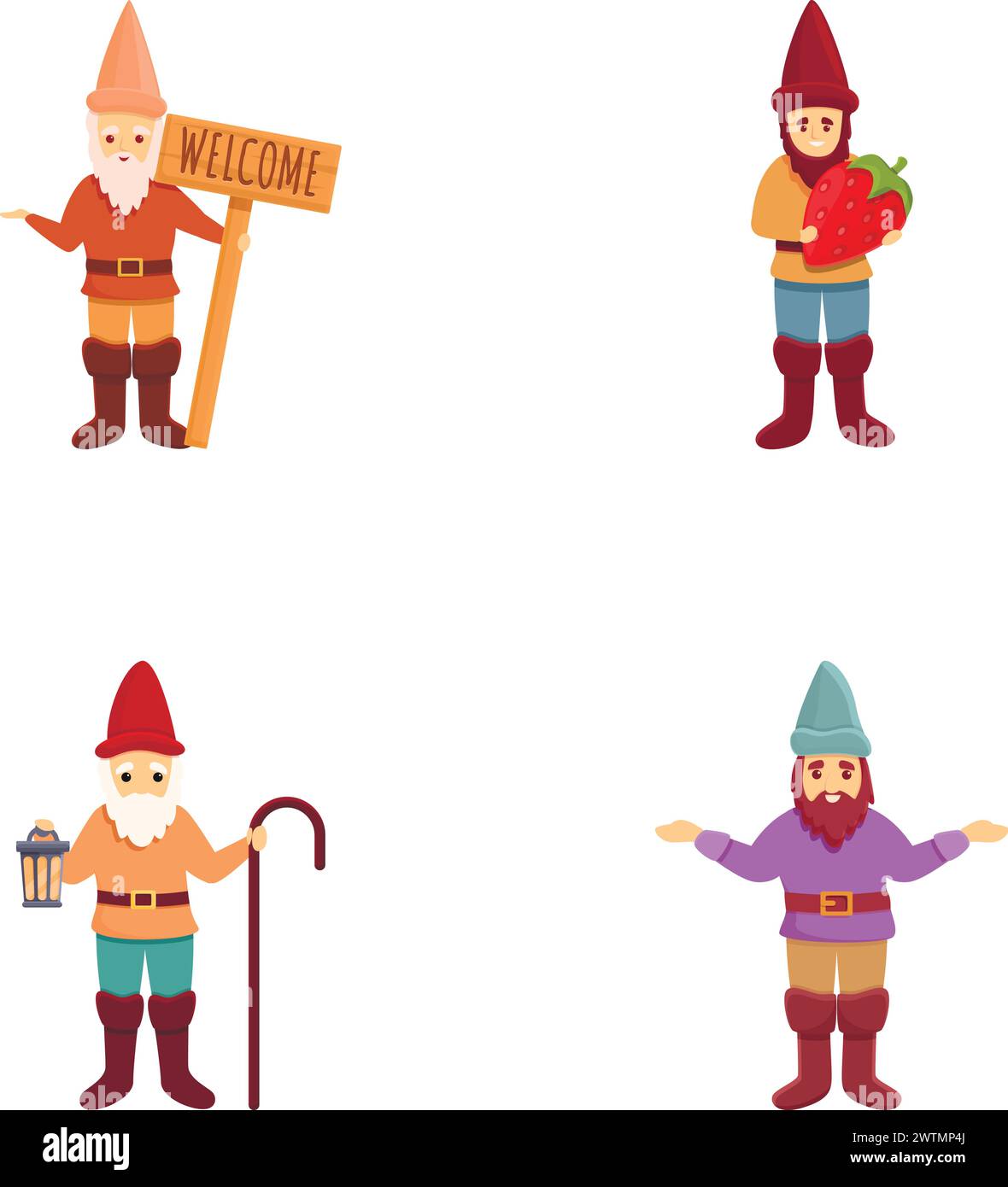 Garden gnome icons set cartoon vector. Funny garden decoration gnome ...