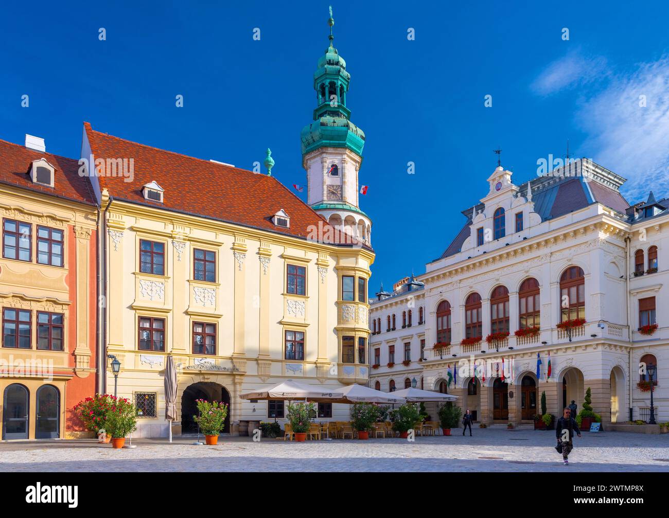 Sopron, Hungary - 13 October 2023: View of the Fire Tower and City Hall ...