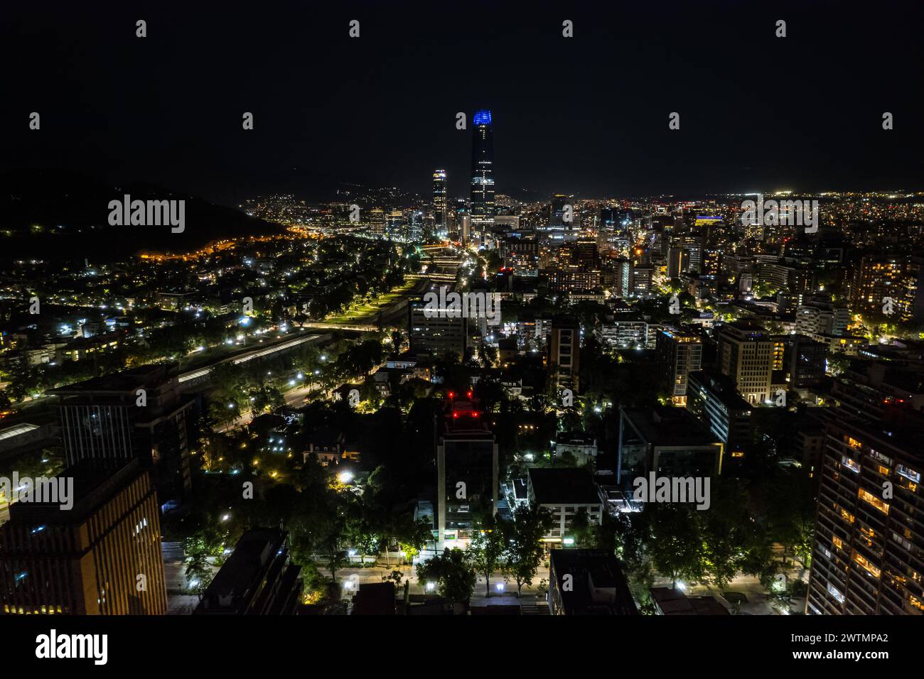 Beautiful aerial Night view of the city of Santiago de Chile, is ...