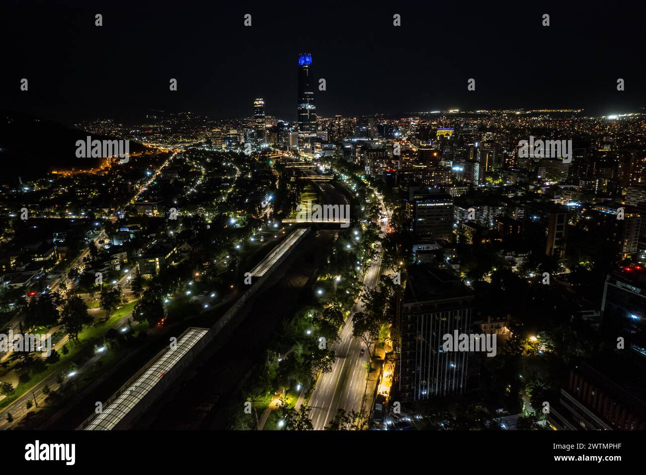 Beautiful aerial Night view of the city of Santiago de Chile, is ...
