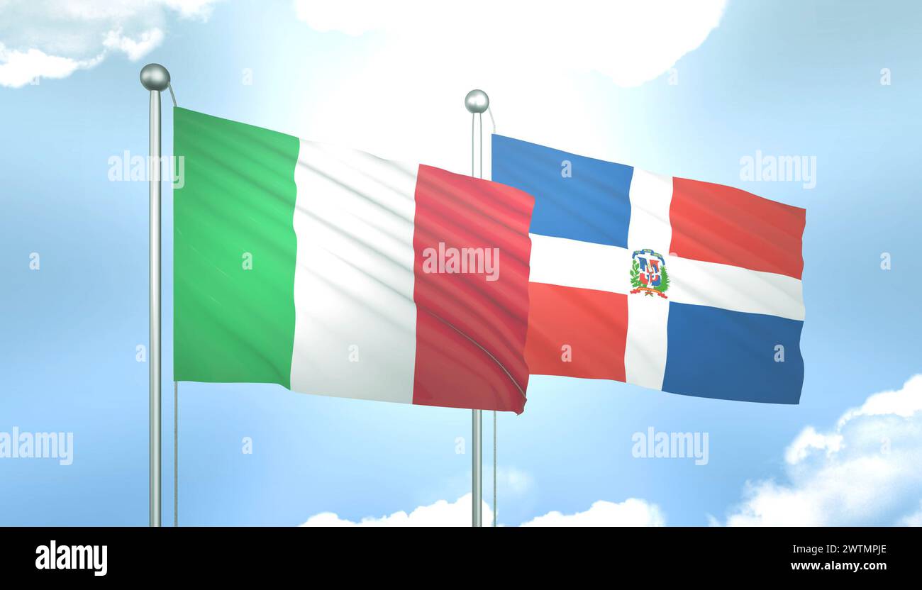3D Flag of Italy and Dominic on Blue Sky with Sun Shine Stock Photo - Alamy