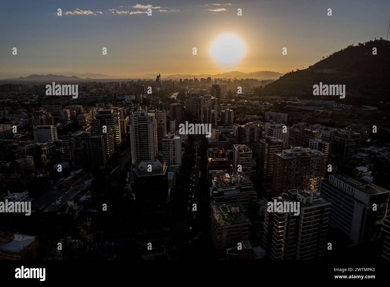 Beautiful aerial Night view of the city of Santiago de Chile, is ...