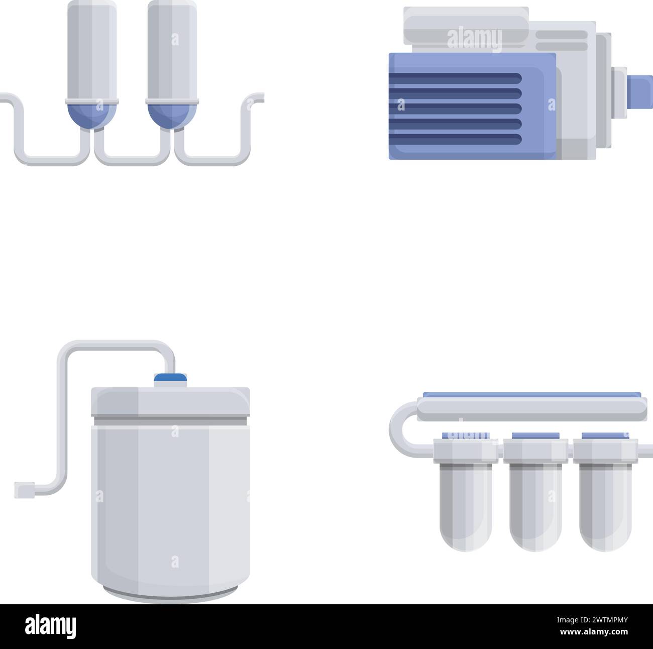 Water filter icons set cartoon vector. Water purification and ...
