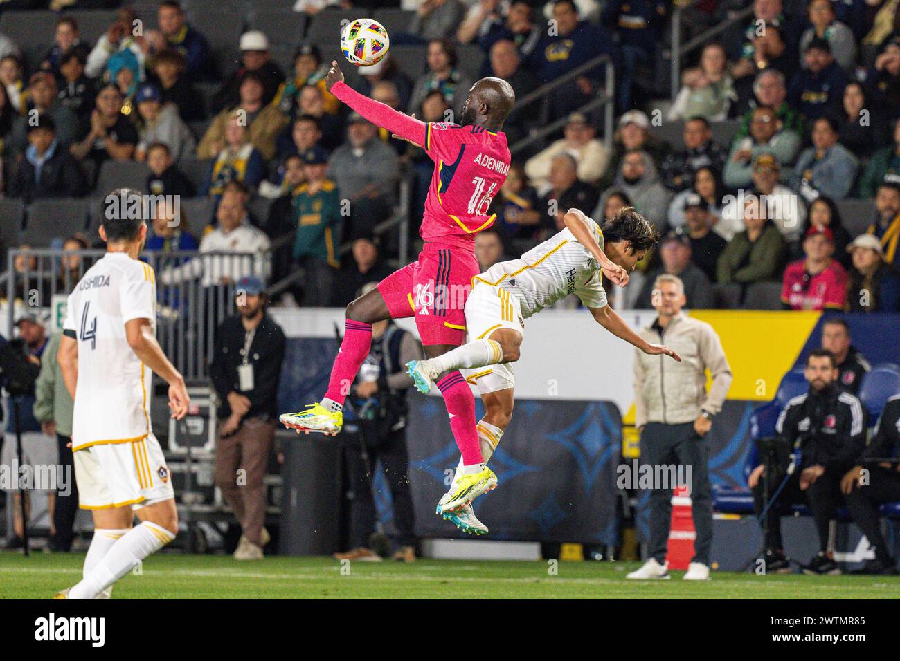 St. Louis City forward Samuel Adeniran (16) is called for a foul on Los ...