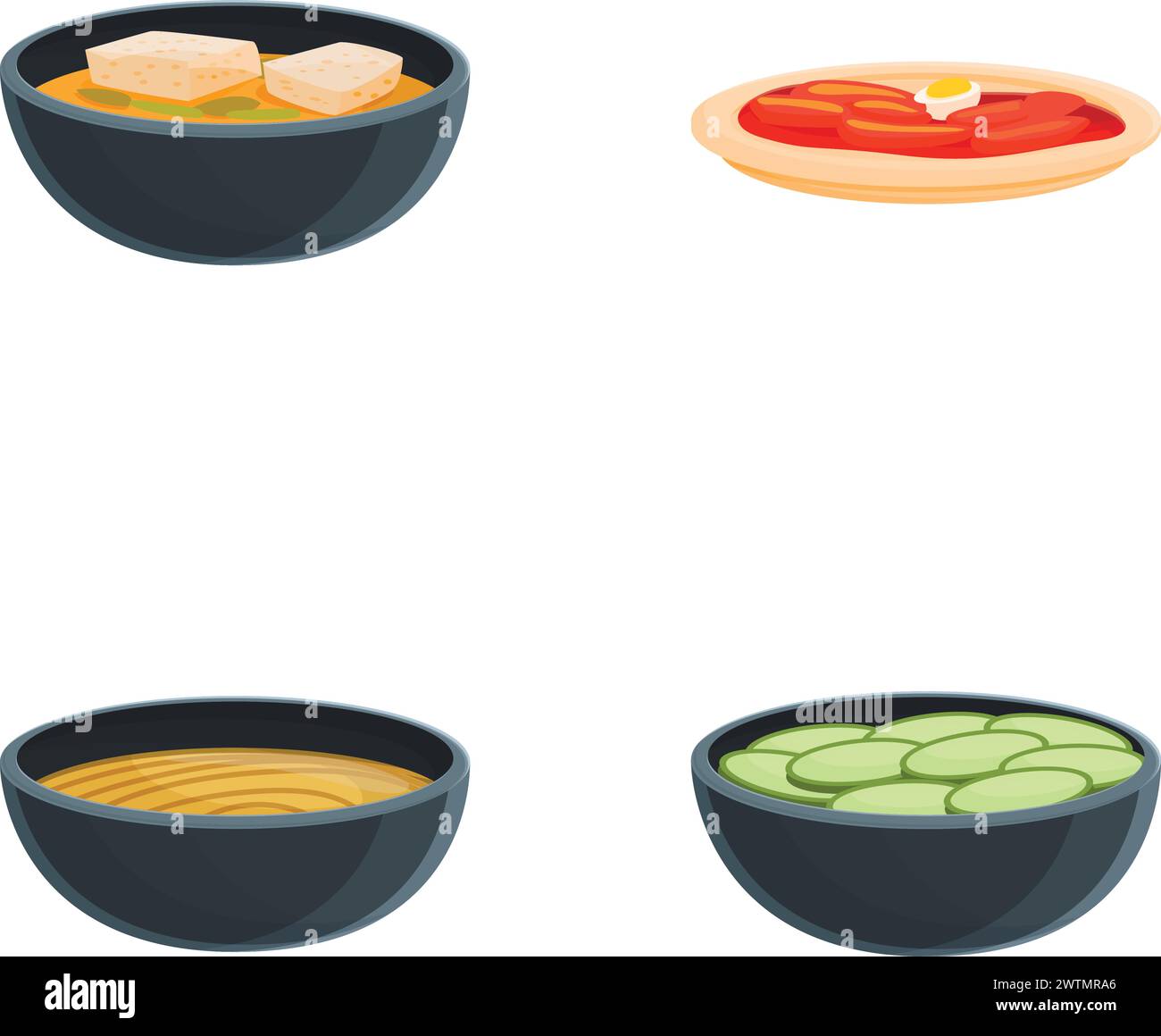 Korean cuisine icons set cartoon vector. Classic spicy korean food ...