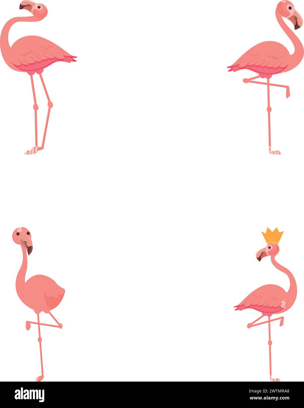 Pink flamingo icons set cartoon vector. Cute pink flamingo bird ...