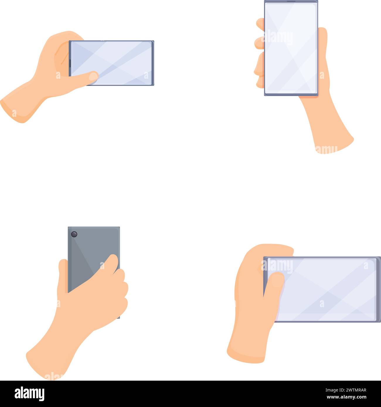 Smartphone icons set cartoon vector. Hand holding mobile phone. Modern ...