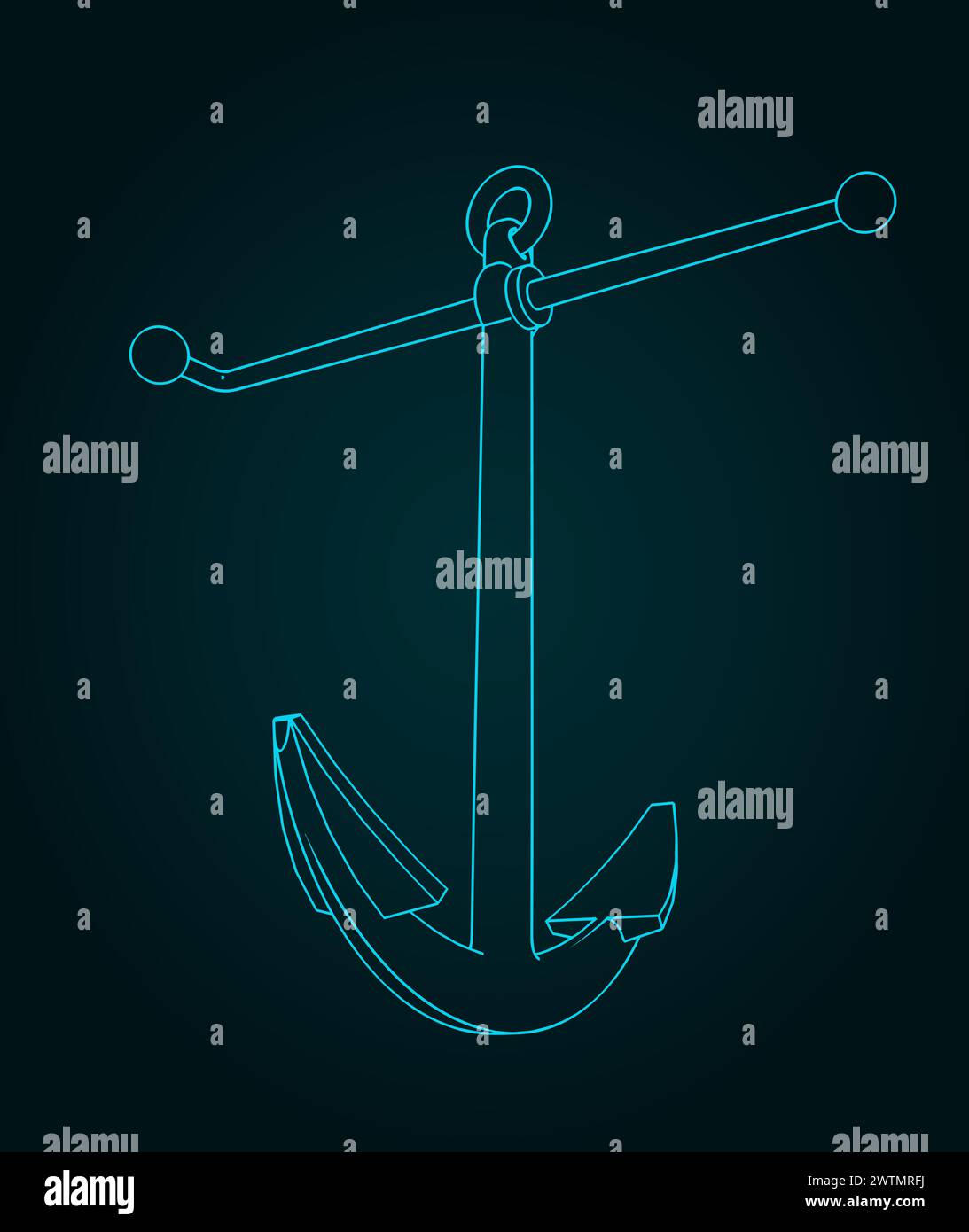 Stylized vector illustrations of isometric blueprint of kedge anchor ...