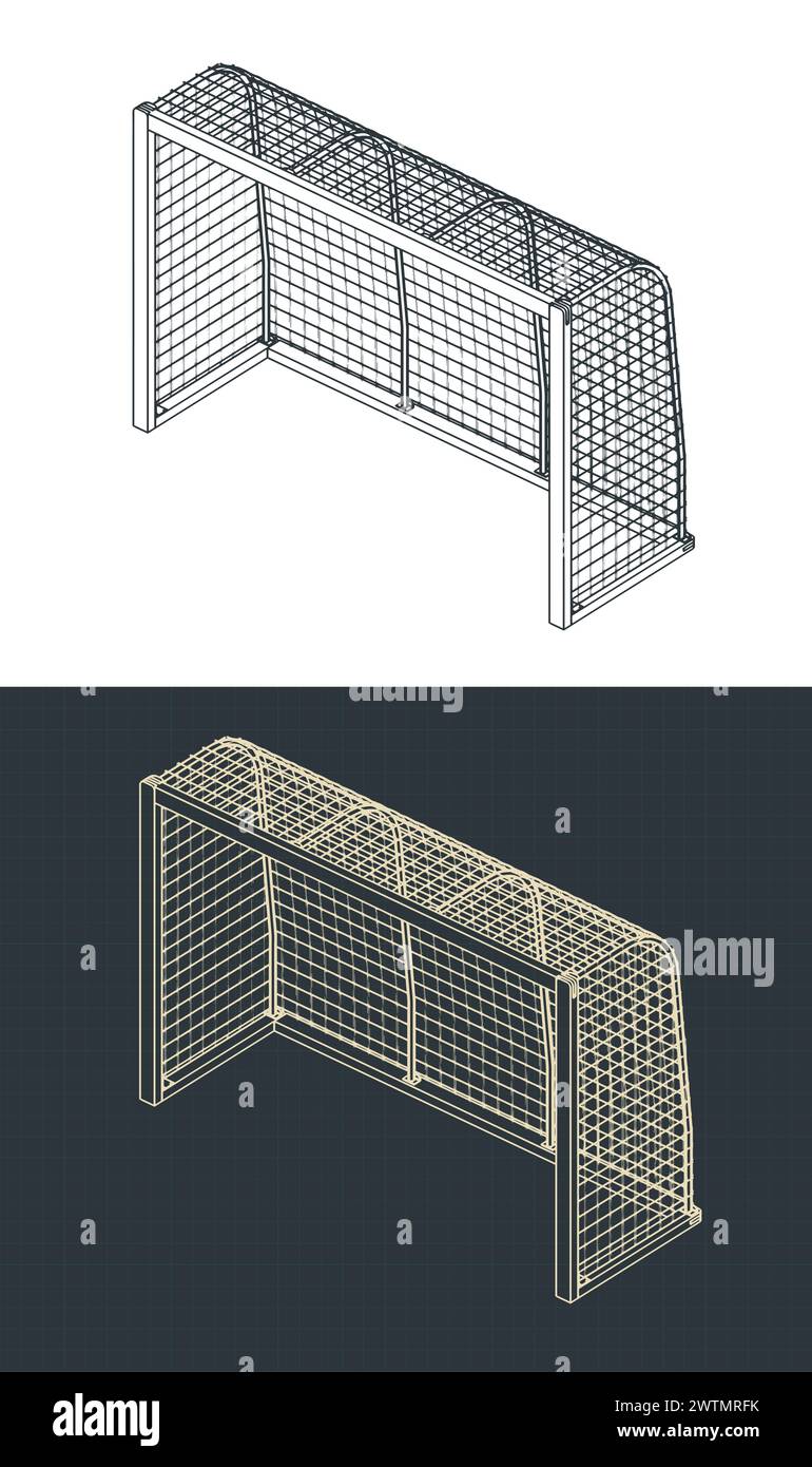 Stylized vector illustrations of isometric blueprints of mini-football ...