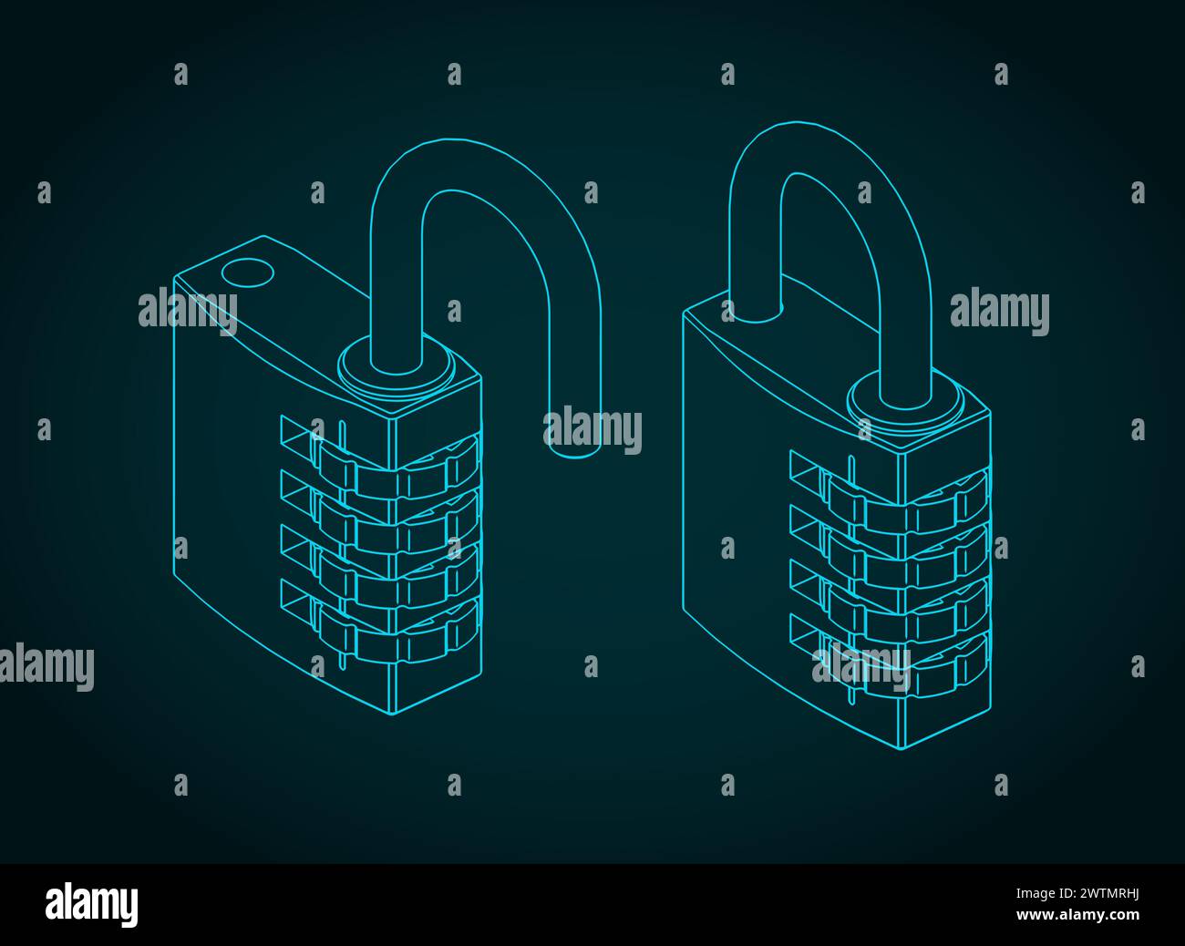 Stylized vector illustration of isometric blueprint of combination ...