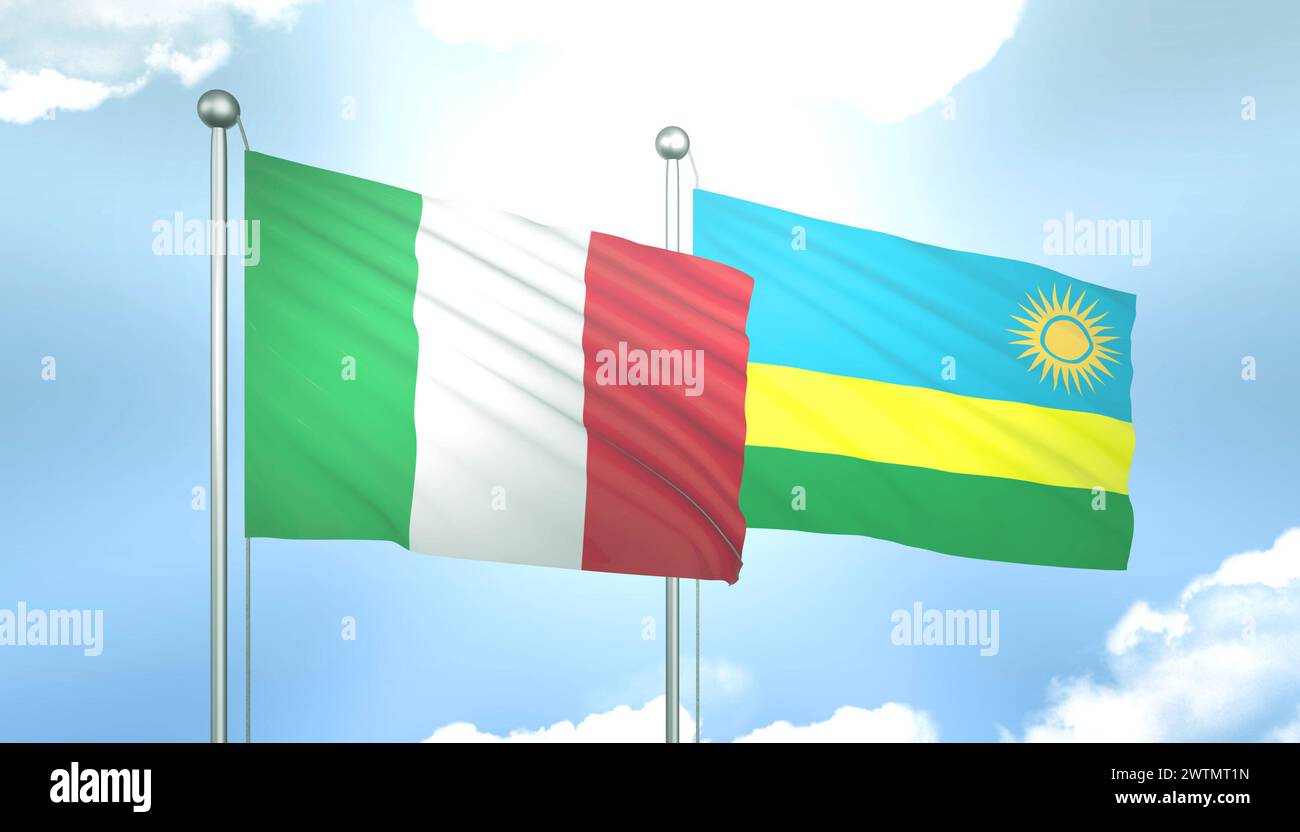 3D Flag of Italy and Rwanda on Blue Sky with Sun Shine Stock Photo - Alamy