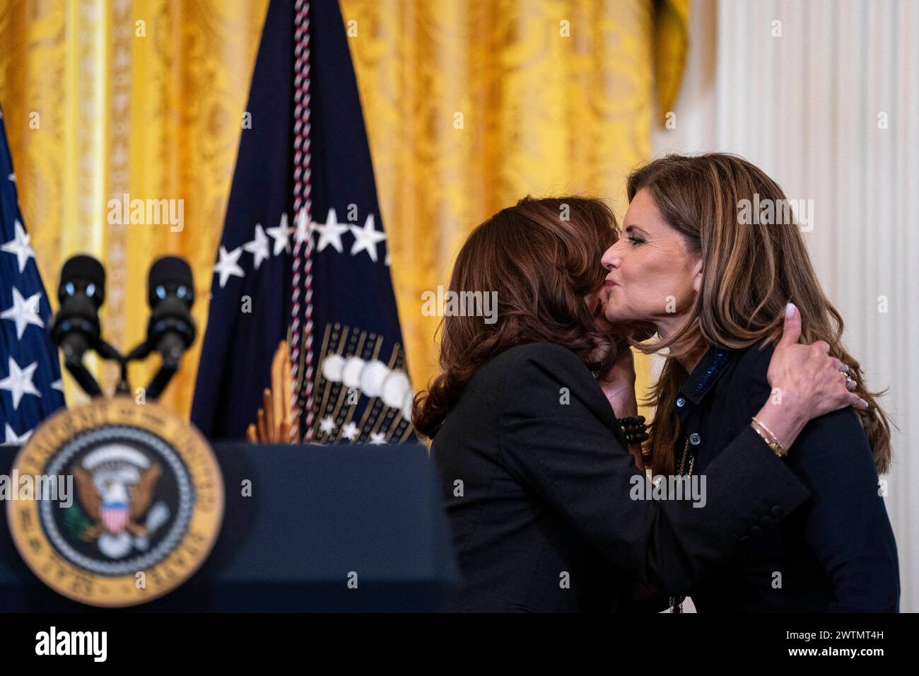 US Vice President Kamala Harris greets Maria Shriver, former First Lady ...
