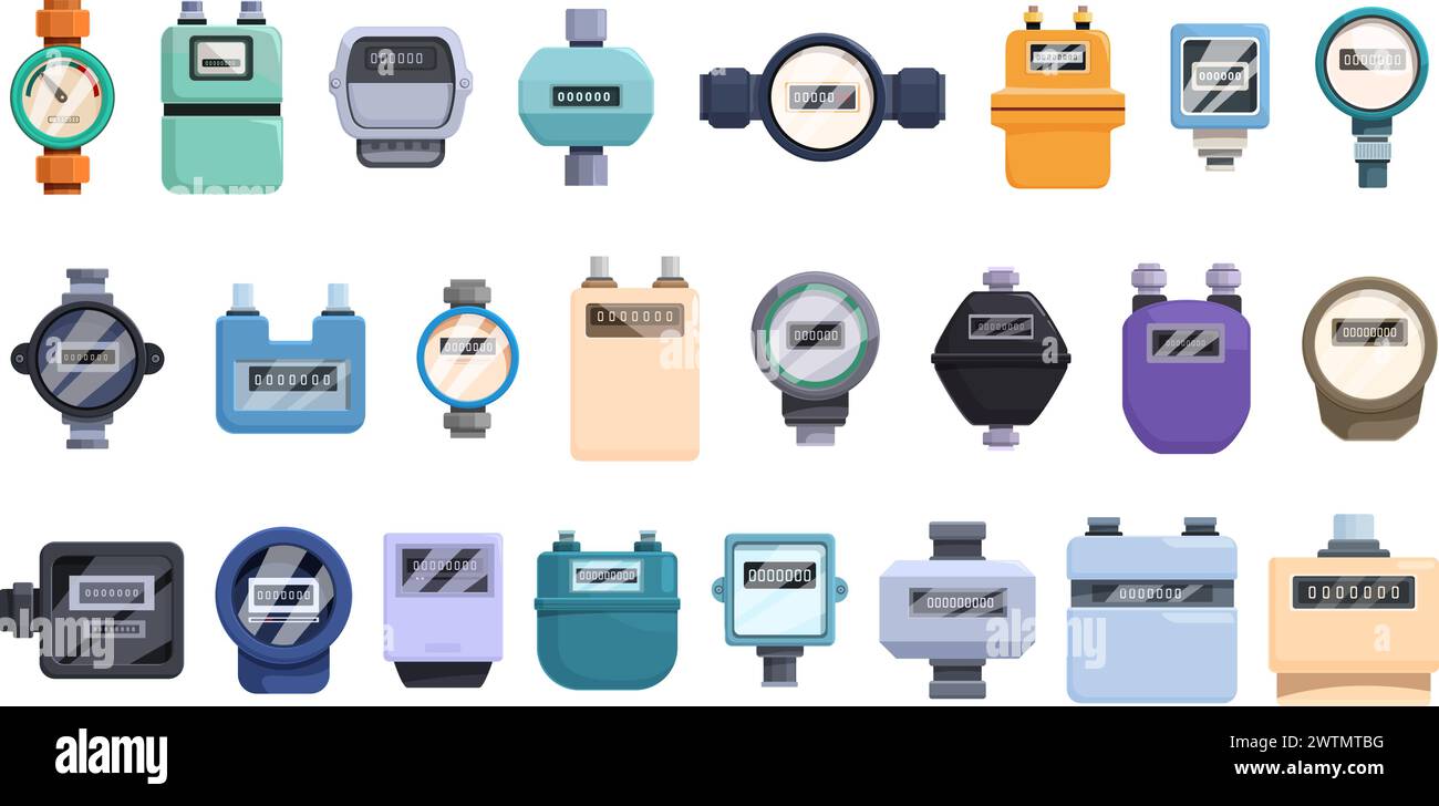 Household meters icons set cartoon vector. Software equipment ...