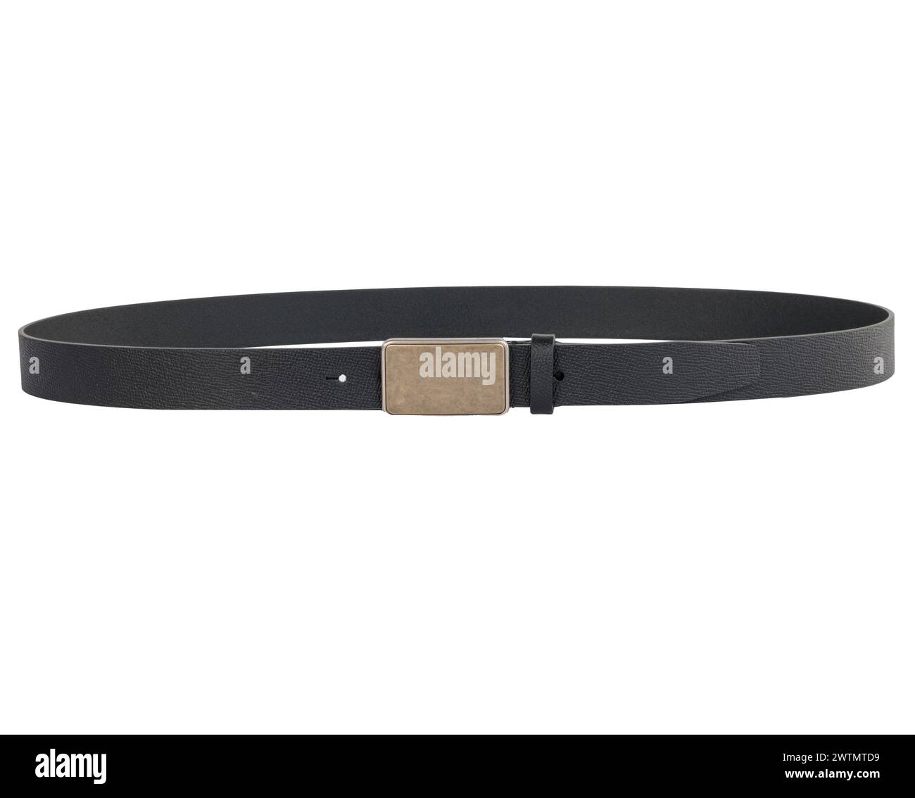 Classic Black Leather Belt with Metallic Buckle Stock Photo - Alamy