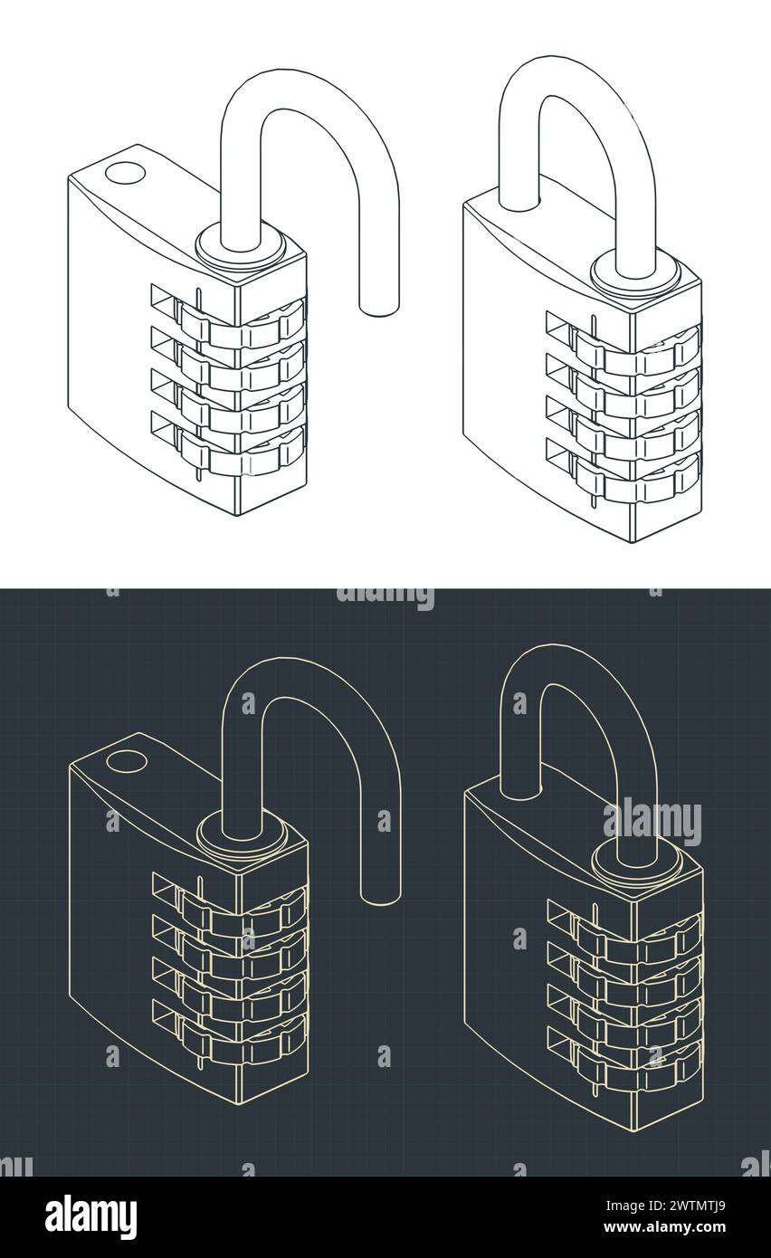 Stylized vector illustrations of isometric blueprints of combination ...