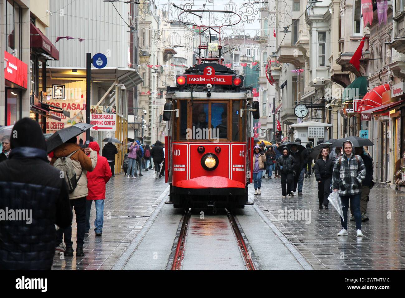 Vintage tram on the street of Istanbul close-up. Touristic popular ...