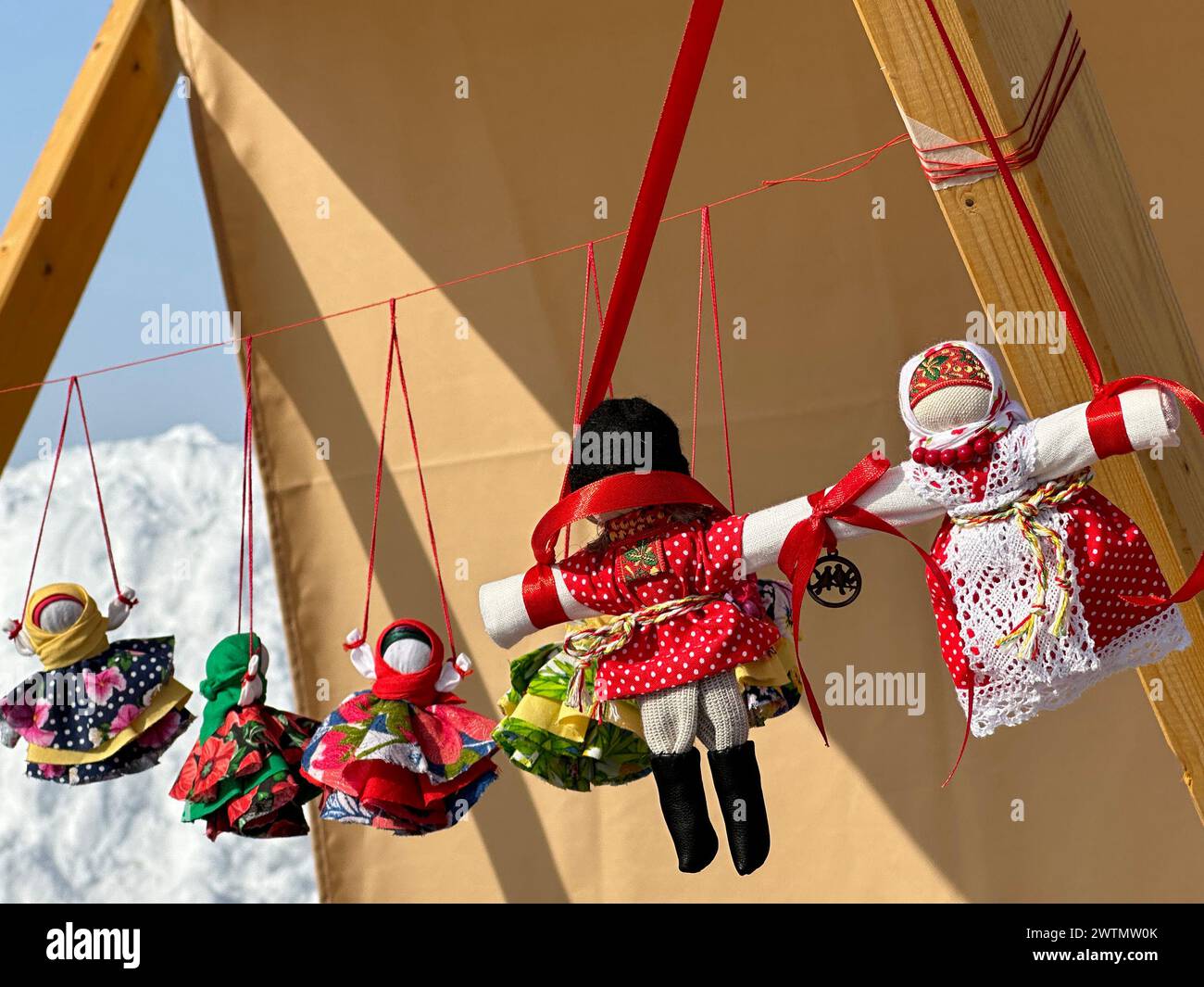 Suzdal, Russia, March 16, 2024 Sale of fabric souvenirs, folk art ...