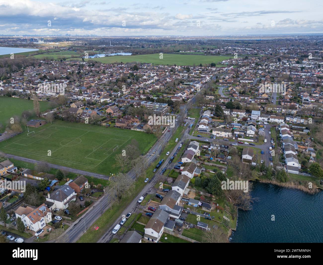 Aerial view of housing in Shepperton, the home of Shepperton Studios ...