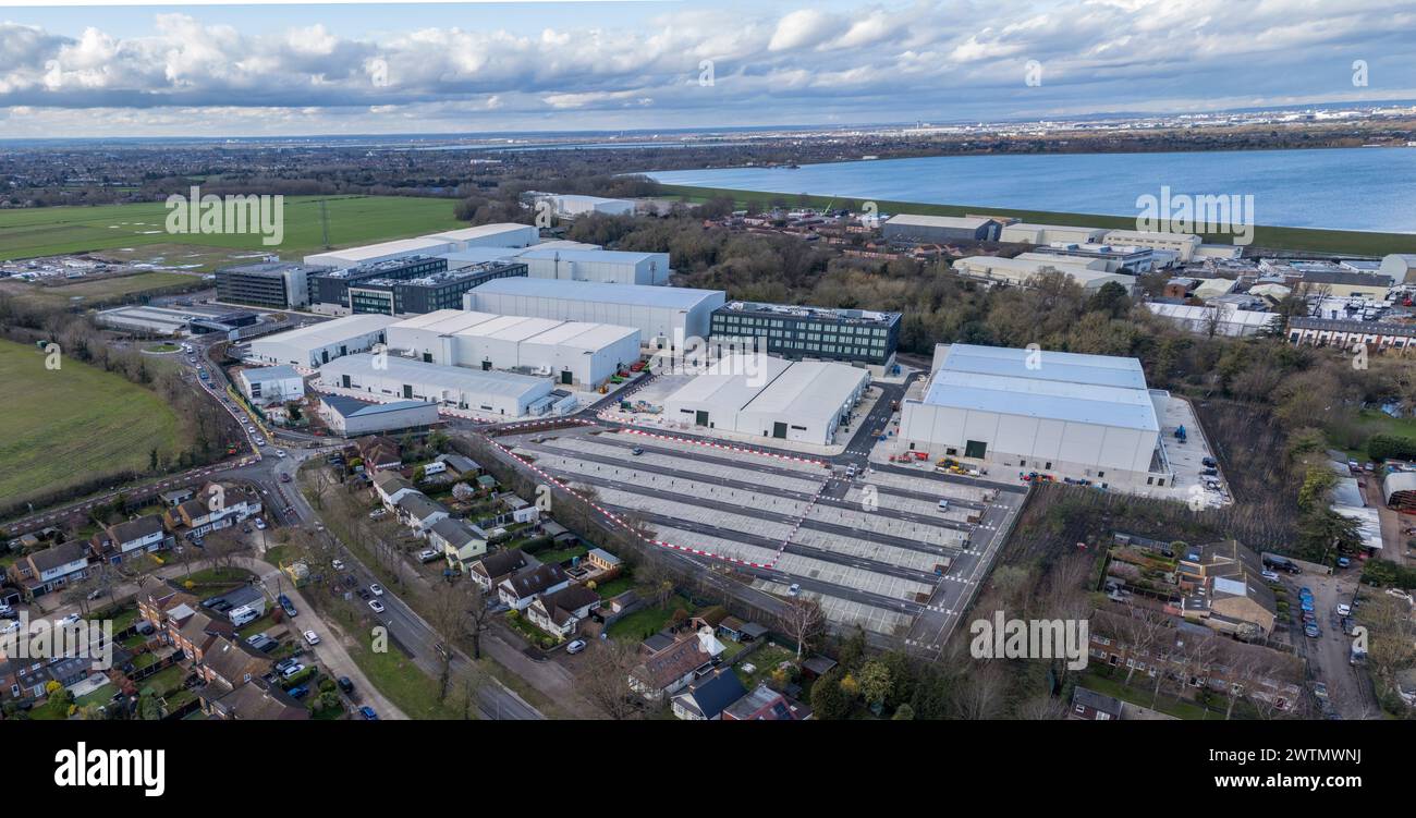 Panoramic aerial view of the new extention to Shepperton Studios ...