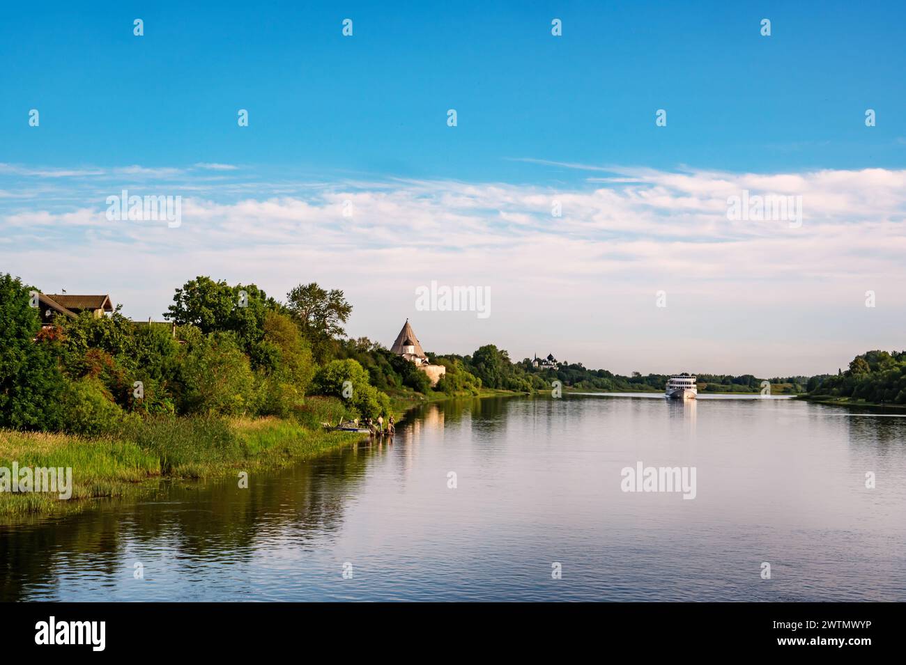 Beautiful morning landscape of the banks of the Volkhov River. In the ...