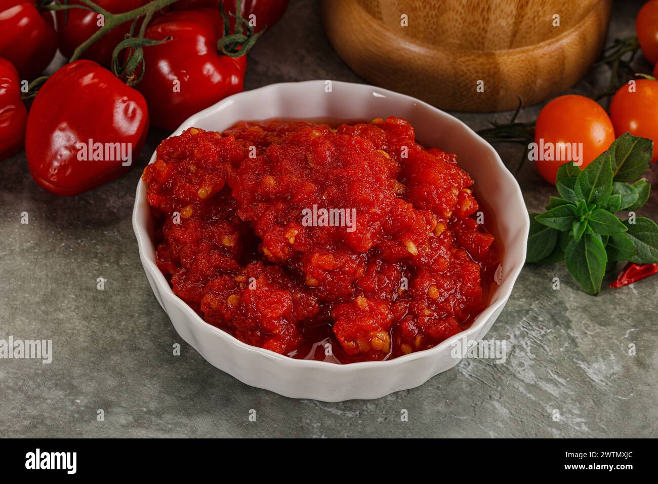 Fresh tomato puree pasta sauce in the sauce Stock Photo - Alamy